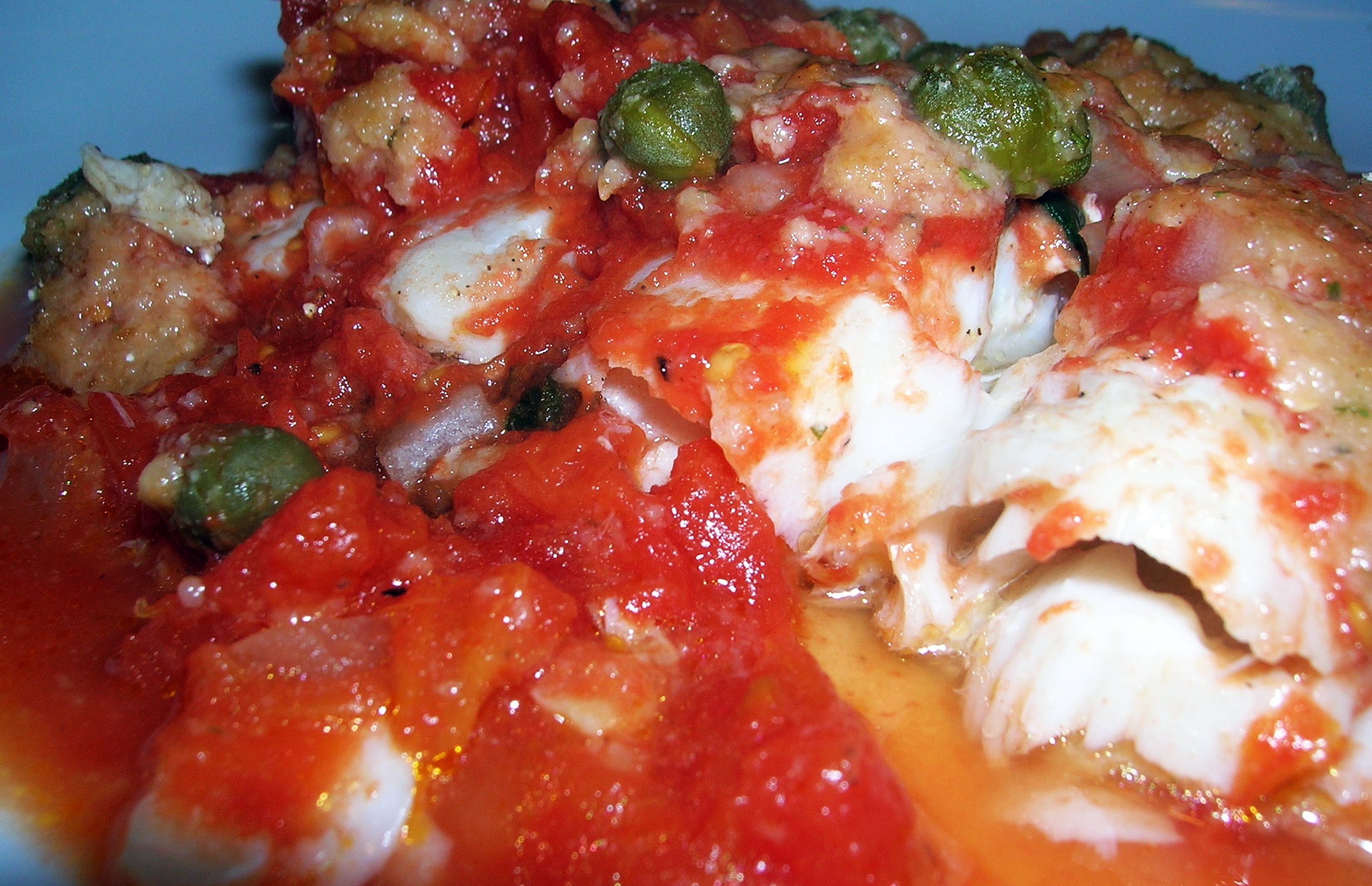 Baked Scrod with Chunky Tomatoes and Capers | cookingitaliancomfortfood